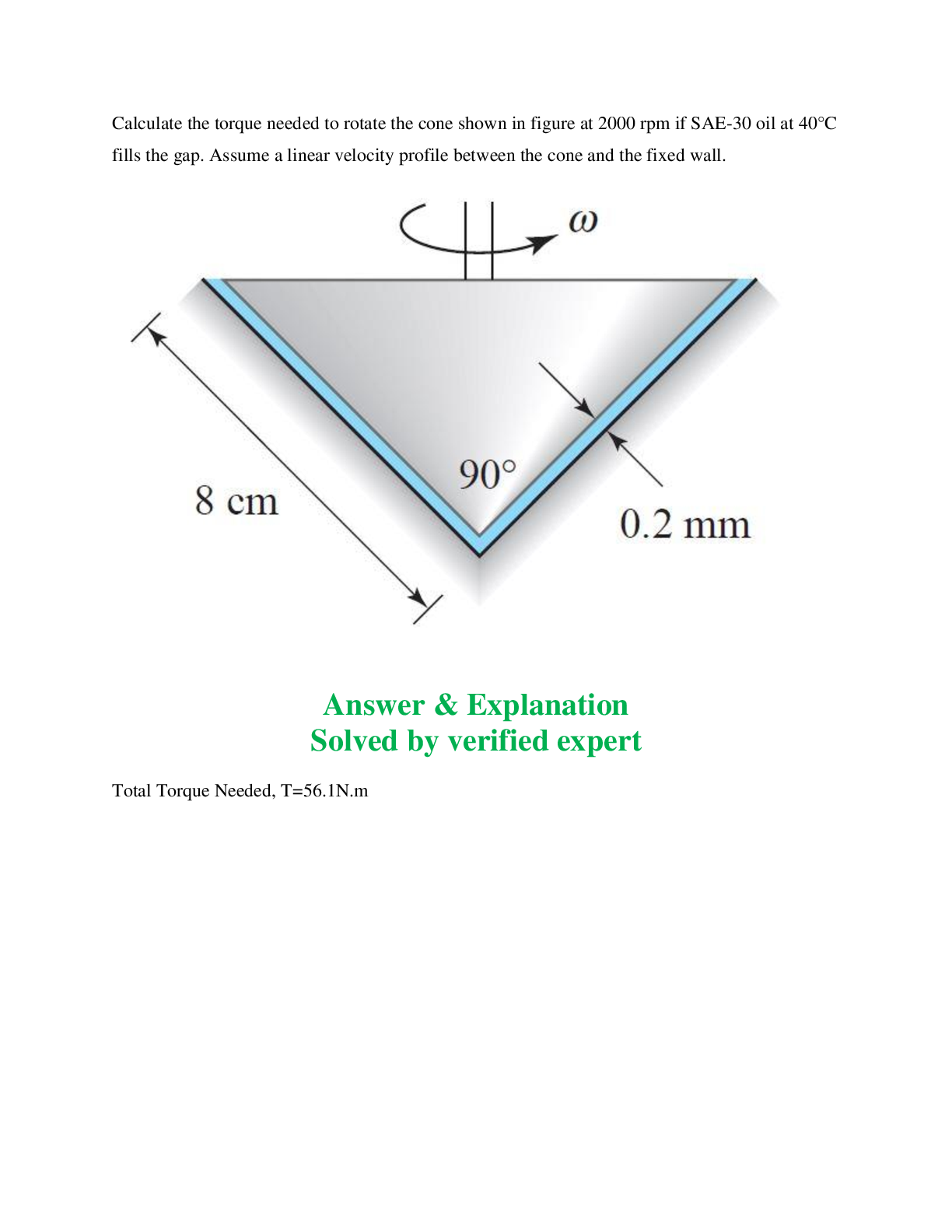 Calculate the torque needed to rotate the cone shown in figure at 2000 rpm if SAE.pdf ...